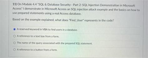 Solved 11 On Module 44 Sql And Database Security Part 2
