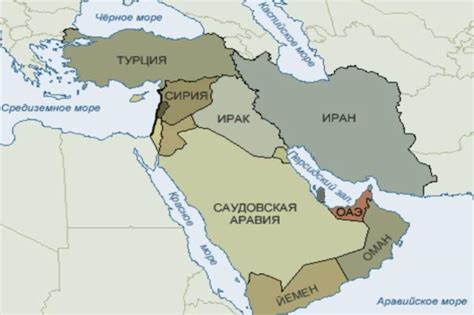 Политическая карта ближнего востока крупным планом на русском