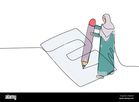 Single Continuous Line Drawing Arab Businesswoman Writing Survey Form On The Floor Female