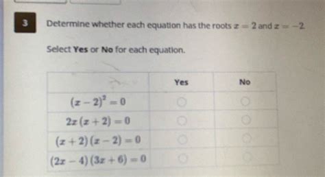 3 Determine Whether Each Equation Has The Roots X 2 And X 2 Select Yes
