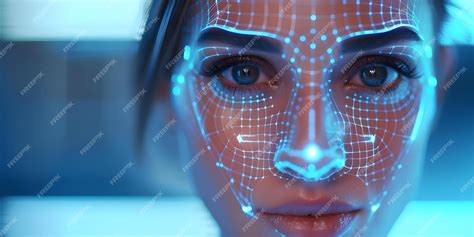 Premium Photo Facial Recognition Technology Scanning Womans Face For