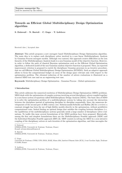 Pdf Towards An Efficient Global Multidisciplinary Design Optimization Algorithm