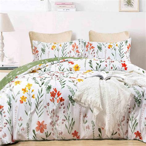 Nanko Floral Duvet Cover Queen Size 3 Pieces Green Leaves Yellow