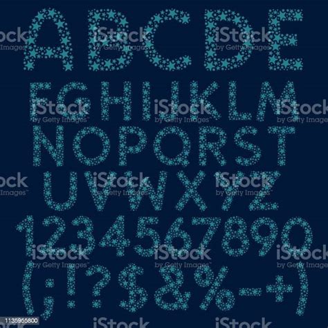 알파벳 문자 숫자와 푸른 별자리의 표시 별과 점 격리 된 벡터 개체의 집합입니다 0명에 대한 스톡 벡터 아트 및 기타 이미지