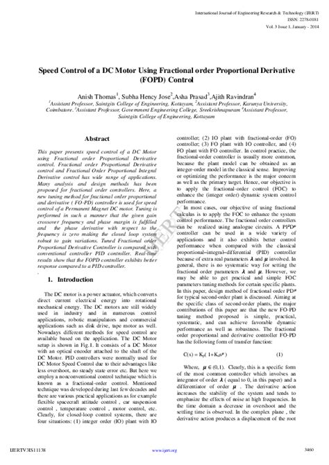 Pdf Speed Control Of A Dc Motor Using Fractional Order Proportional Derivative Fopd Control