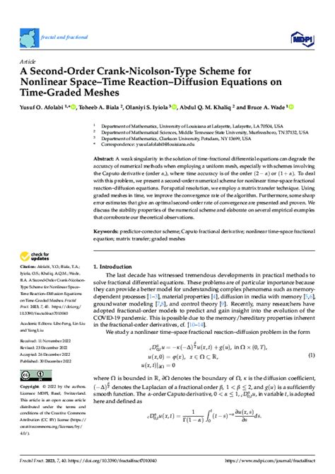 Pdf A Second Order Crank Nicolson Type Scheme For Nonlinear Spacetime Reactiondiffusion