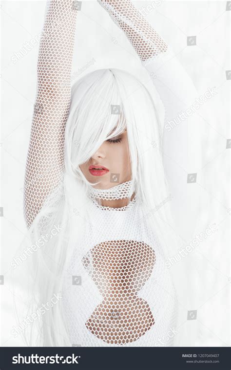 Portrait Beautiful Sexy Woman White Wig Stock Photo Shutterstock