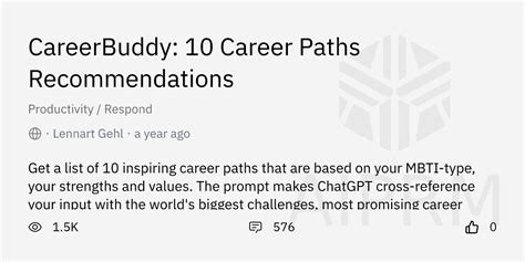 Prompt Careerbuddy 10 Career Paths Recommendations By Lennart Gehl Aiprm For Chatgpt
