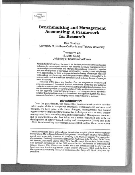 Pdf Benchmarking And Management Accounting A Framework For Research