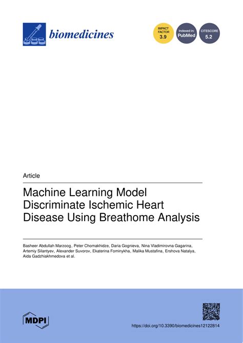 Pdf Machine Learning Model Discriminate Ischemic Heart Disease Using Breathome Analysis