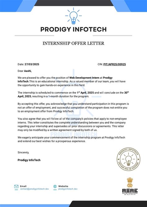 I Am Pleased To Share That I Have Accepted An Offer For A Web Development Internship At Prodigy