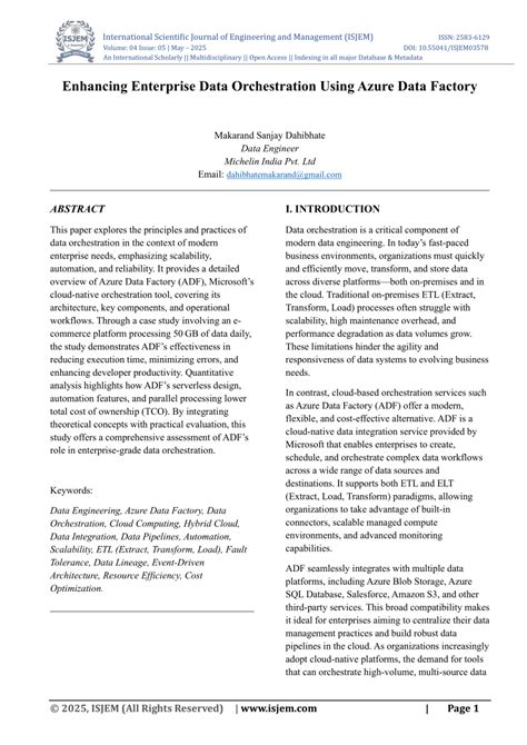 Pdf Enhancing Enterprise Data Orchestration Using Azure Data Factory