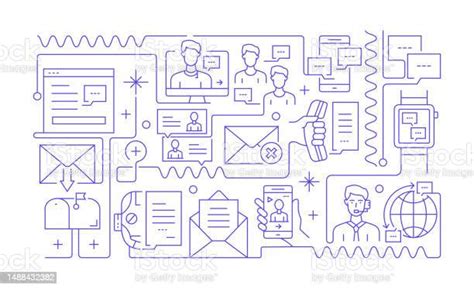 메시지 관련 라인 배너 디자인 커뮤니케이션 채팅 온라인 메시징 씬 라인아트에 대한 스톡 벡터 아트 및 기타 이미지 씬 라인아트 형판 0명 Istock