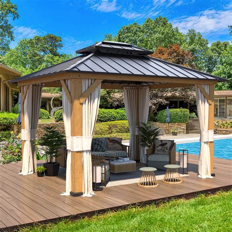 Buy Richryce 11 X 13 Solid Wood Gazebo Hardtop Gazebo Plastic Sprayed Metal Roof Outdoor