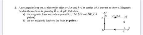 Solved A Rectangular Loop On Xy Plane With Sides A M Chegg