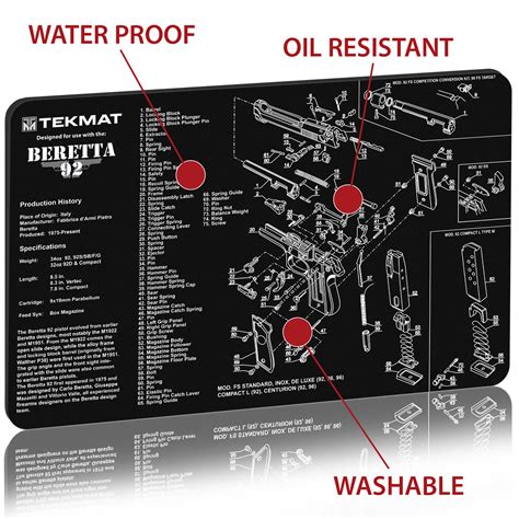 Tekmat Australia Beretta 92 Handgun Cleaning Mat Tek R17 Ber92