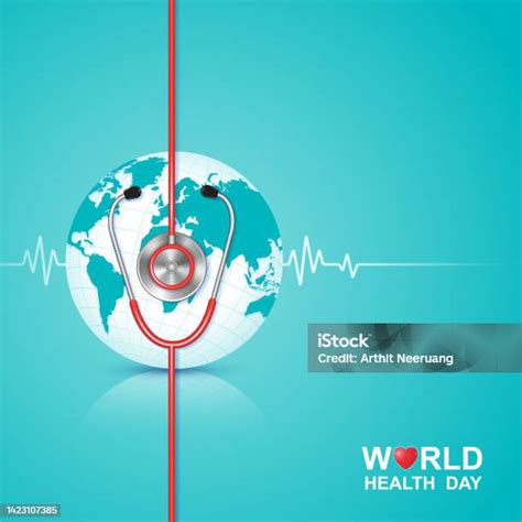 세계 건강의 날 개념 세계지도 건강 관리 및 의료 벡터 일러스트레이션을위한 심장 박동 및 청진기 4월에 대한 스톡 벡터 아트 및 기타 이미지 Istock