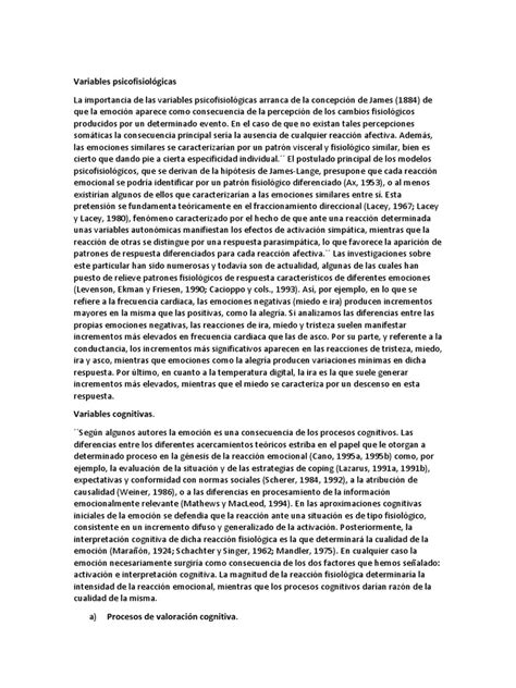 Variables Cognitivas Pdf Las Emociones Estrés Biología