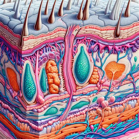 Colorful Cross Section Illustration Of Human Skin Educational Anatomy
