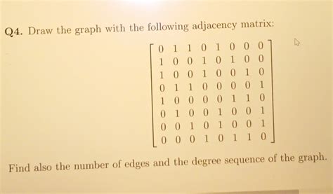 Q4 Draw The Graph With The Following Adjacency Matrix Left Begin Arr