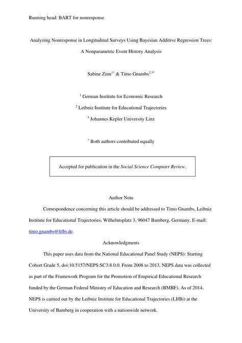 Pdf Analyzing Nonresponse In Longitudinal Surveys Using Bayesian