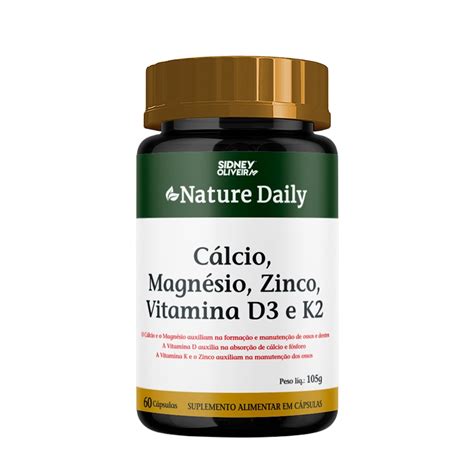Cálcio Magnésio Vitamina D3 Vitamina K2 Cálcio Mdk Nature Daily
