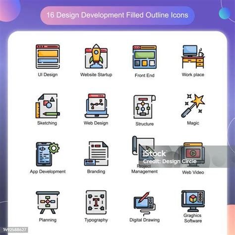 디자인 개발 벡터 채워진 윤곽선 아이콘 세트 일러스트레이션 세트 02 개발에 대한 스톡 벡터 아트 및 기타 이미지 개발 개선 결심 Istock