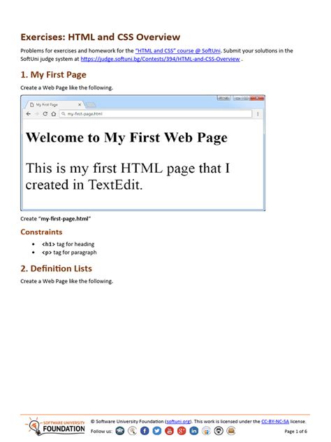 01 Html Css Overview Exercise And Homework Pdf Html Creative Commons License