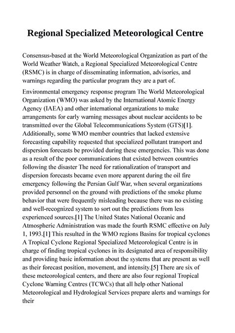 Regional Specialized Meteorological Centre Environmental Emergency