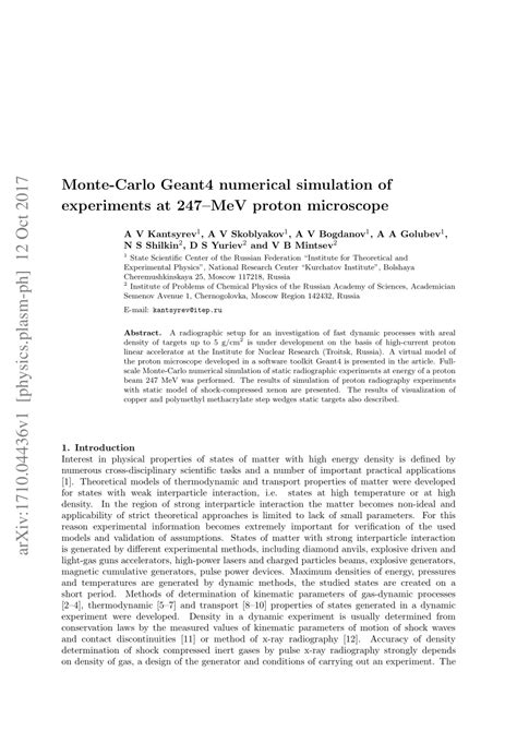 Pdf Monte Carlo Geant4 Numerical Simulation Of Experiments At 247 Mev