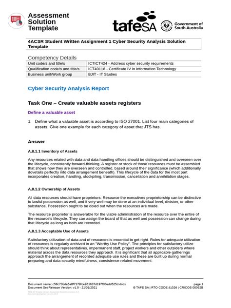 ICTICT424 ASDS Written Assignment 1 Cyber Security Analysis Solution Template | PDF | Security ...