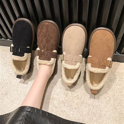 드레시백 케멀링 스웨이드 빈티지 캐주얼 로퍼 슈즈 숏 어그 부클 단화 뽀글이 기모 퍼 트리밍 안감 겨울 데일리 방한화 가벼운 털 신발 방한 통굽 퍼슈즈 2cm