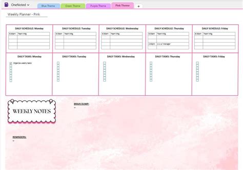 Onenote Weekly Planner And 11 Meeting Template Bundle Pink Etsy