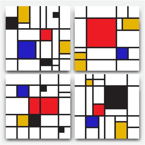 몬드리안 스타일의 그림 추상 바우 하우스 배경 프리미엄 벡터