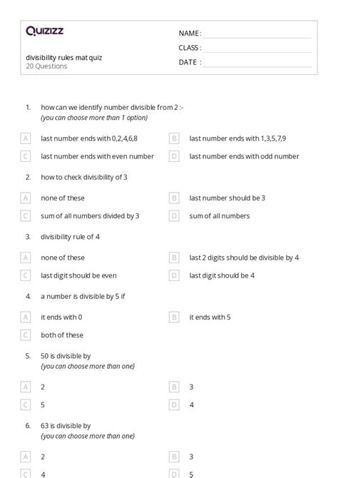 50 Divisibility Rules Worksheets For 3rd Grade On Quizizz Free