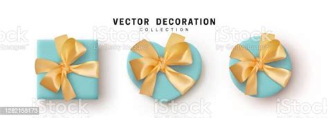 선물 상자 벡터 축제 현실적인 개체를 설정합니다 블루 기프트 박스는 현악 실크 베이지색에서 리본 활을 묶었다 휴일은 다른 모양을 제시 0명에 대한 스톡 벡터 아트 및 기타