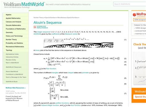Wolfram Math World Alcuins Sequence Graphic For 9th 10th Grade