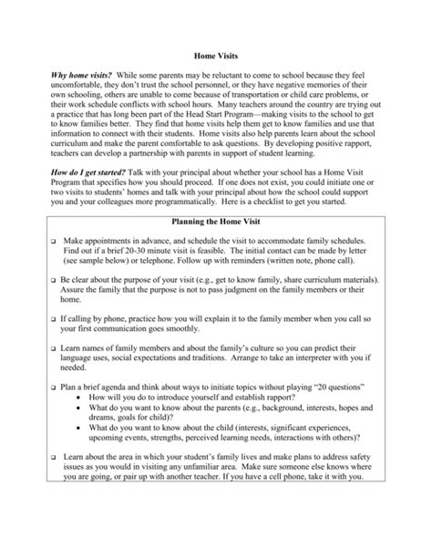 Teacher Home Visit Guide Planning And Communication