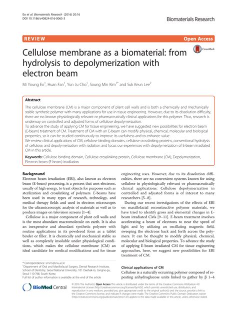 Pdf Cellulose Membrane As A Biomaterial From Hydrolysis To