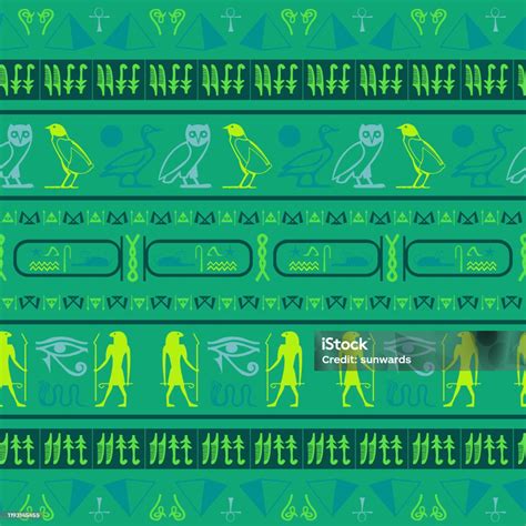 고 대 이집트 쓰기 원활한 벡터입니다 상형 문자 이집트 언어 기호 템플릿입니다 고대 문명에 대한 스톡 벡터 아트 및 기타 이미지 고대 문명 고대의 골동품 Istock