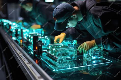 Premium Photo Engineers Set Up Electronic Circuits In Technological