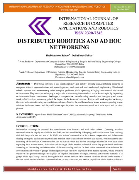 Pdf Distributed Robotics And Ad Hoc Networking