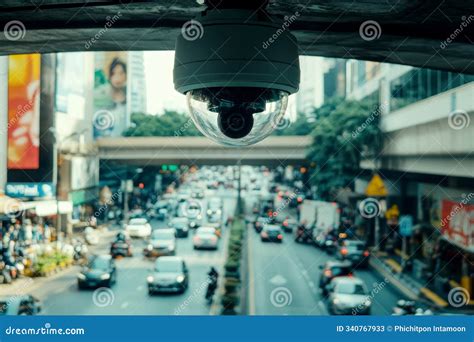 Security Camera Monitoring Busy City Intersection Security Camera
