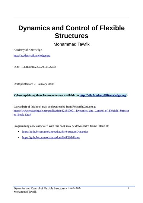 pdf dynamics and control of flexible structures book draft