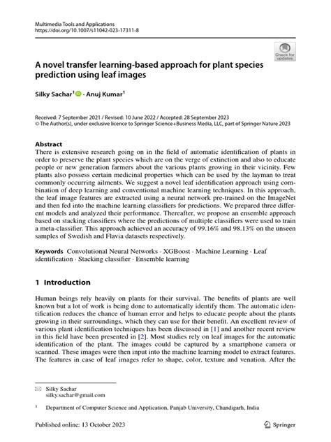 A Novel Transfer Learning Based Approach For Plant Species Pdf Deep