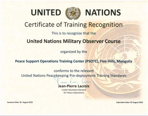 Зэвсэгт хүчний энхийг дэмжих ажиллагааны сургалтыг НҮБ хүлээн зөвшөөрөв