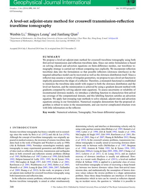 Pdf A Level Set Adjoint State Method For Crosswell Transmission Reflection Traveltime Tomography