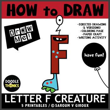 How To Draw Letter F Creature Directed Drawing Writing And Craft Activity