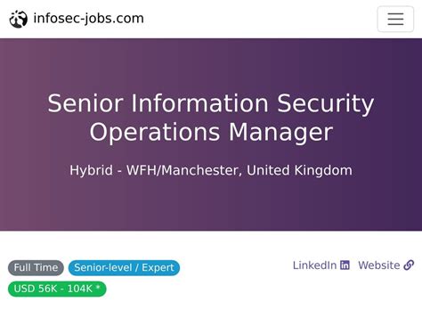 Hiring Senior Information Security Operations Manager In Hybrid Wfh