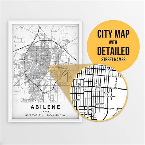 Printable Map Of Abilene Texas Usa With Street Names Instant